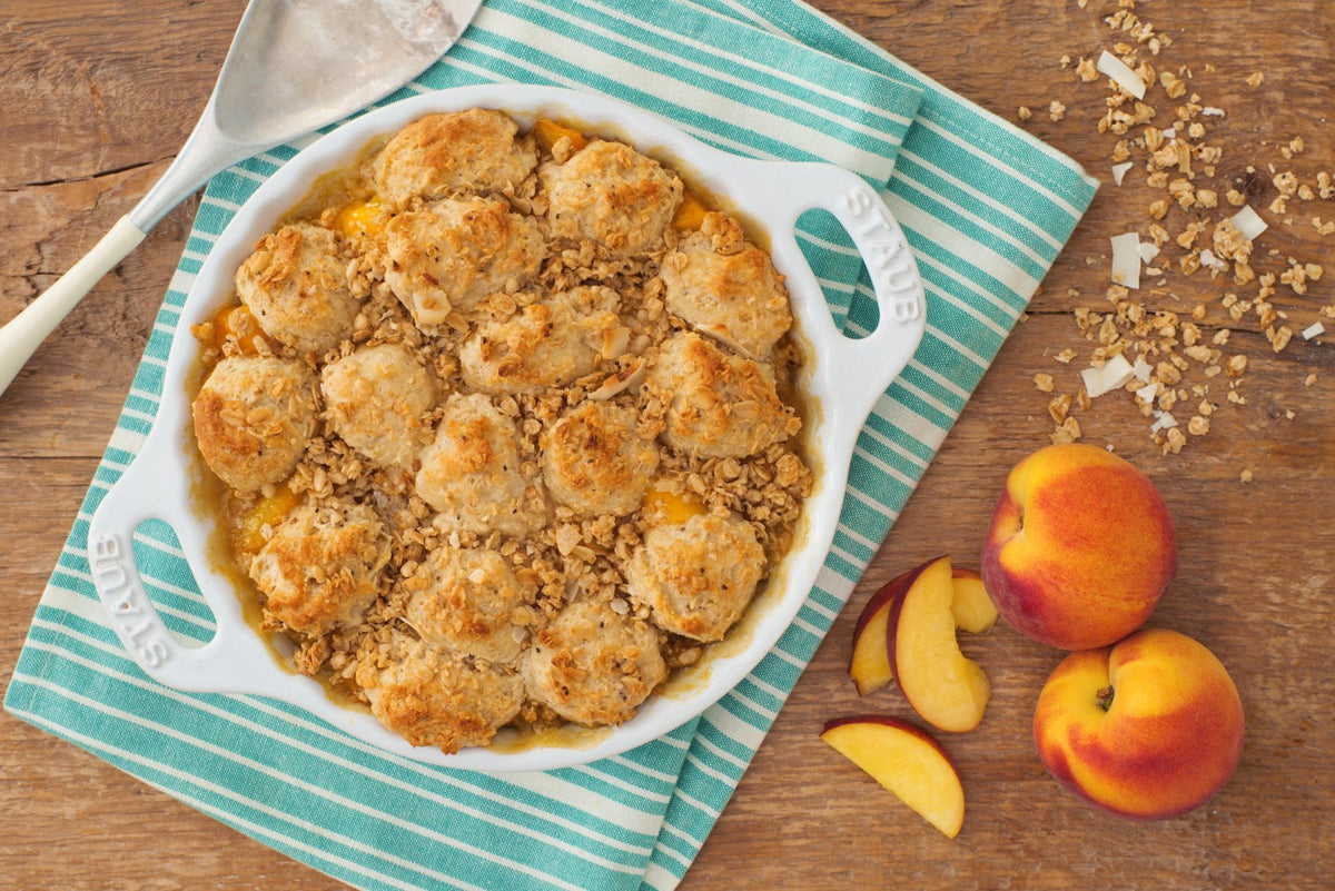 Peach and Mango Cobbler with Coconut Chia Biscuit Topping – Nature's Path