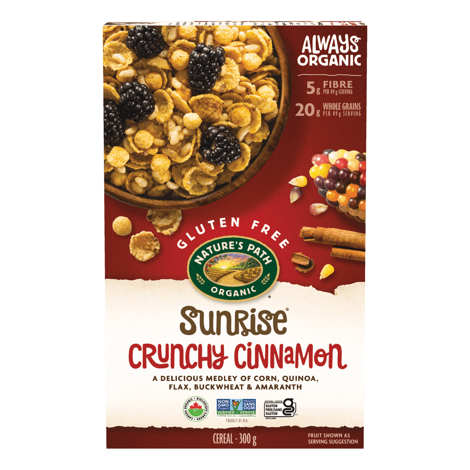 Sunrise Crunchy Cinnamon Cereal, 300 g Boîte – Nature's Path